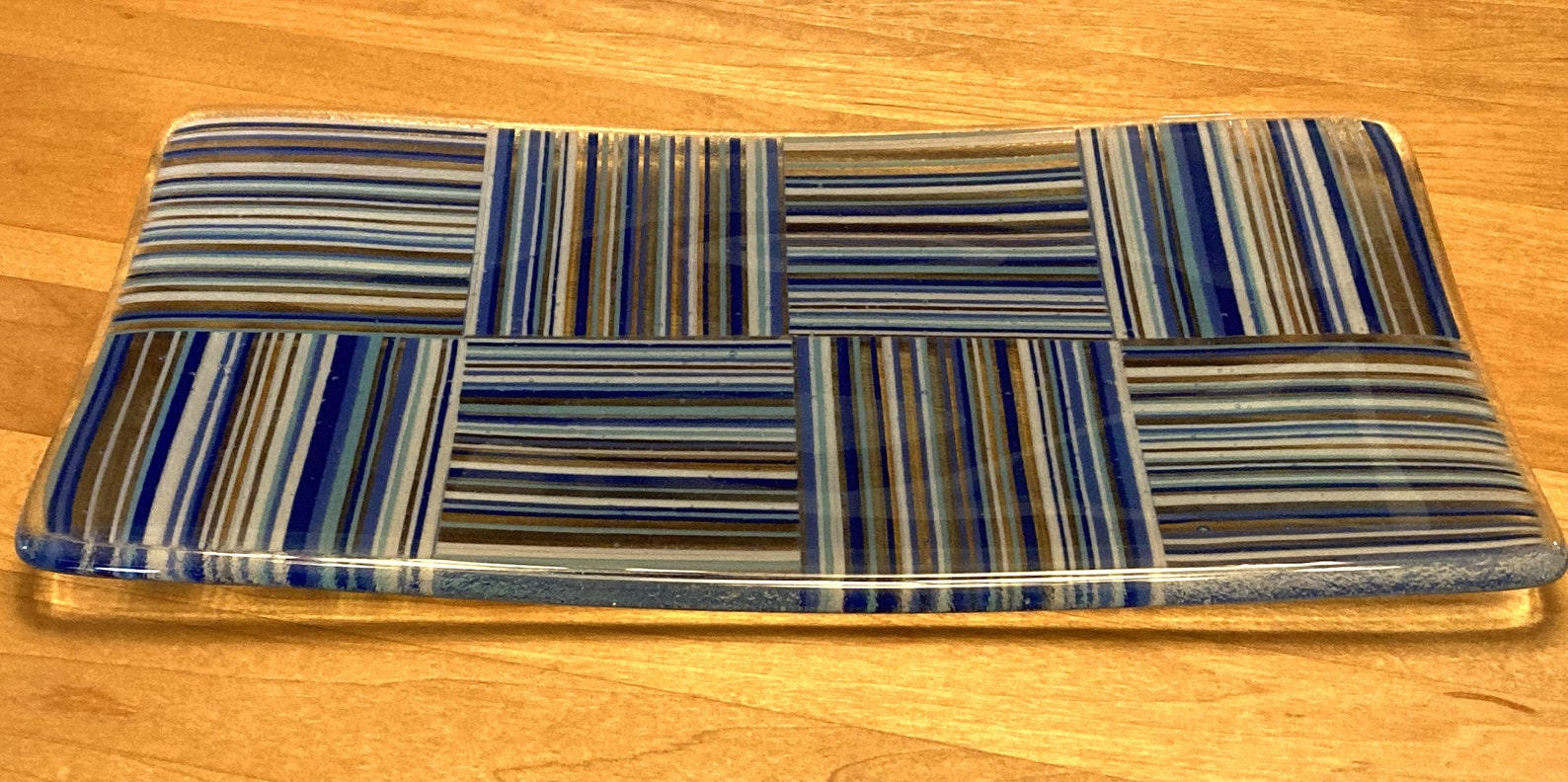 Fused Glass Blue Criss Cross Thread Pattern Plate - Ready to Ship - Etsy