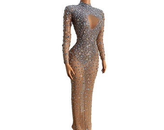 Rhinestone Beaded Dress - Etsy