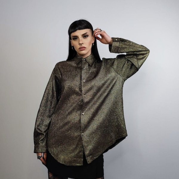 Gold Shimmer Button up Shirt - Etsy