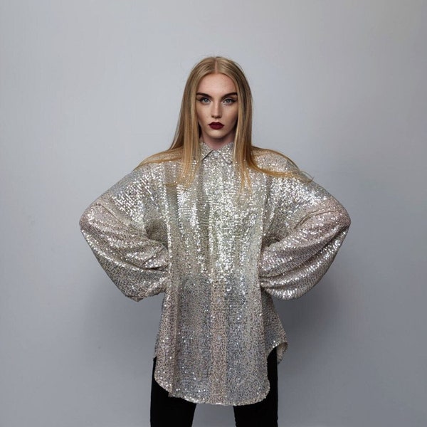 Silver Sequin Blouse - Etsy