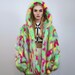 Hooded Faux Fur Jacket Psychedelic Coat Shaggy Trench Bright Raver ...