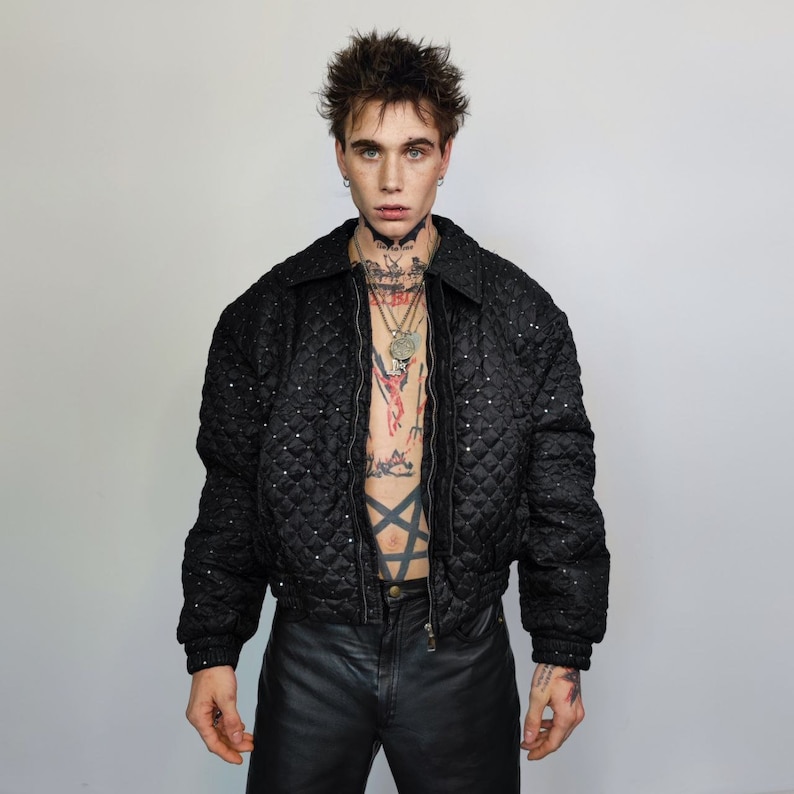 Rhinestone Beaded Bomber Jacket Embellished Gothic Varsity High Fashion ...