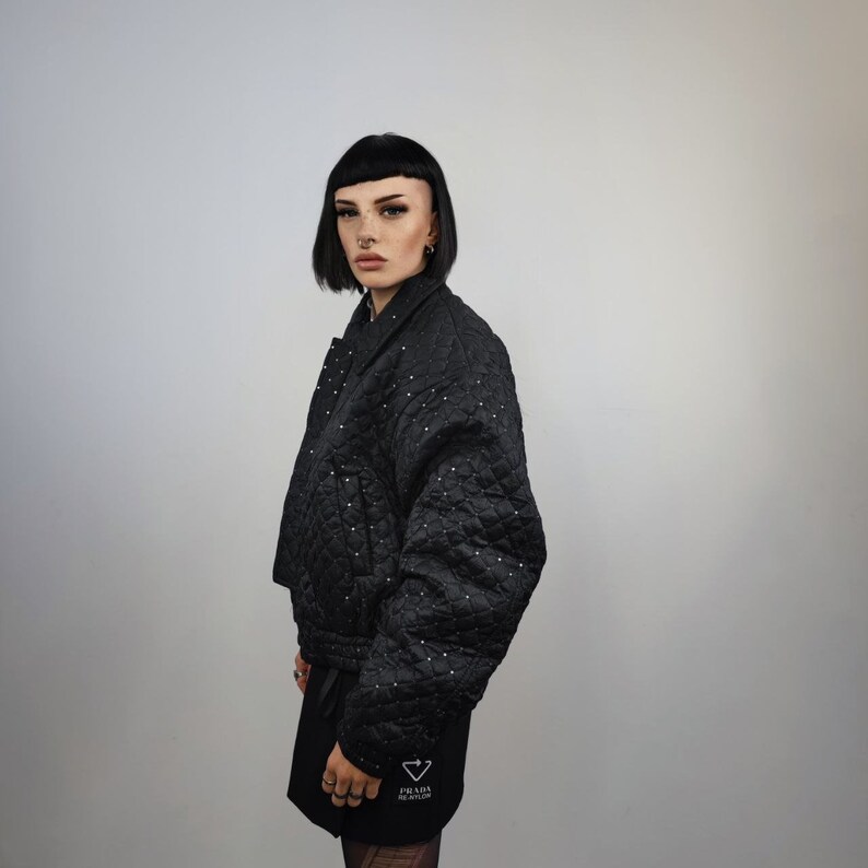 Rhinestone Beaded Bomber Jacket Embellished Gothic Varsity High Fashion ...