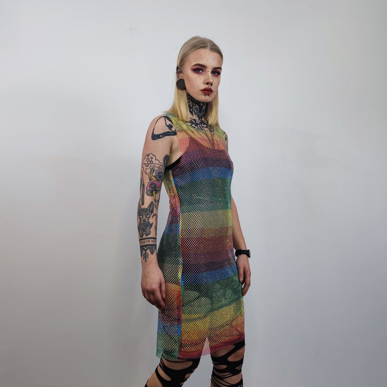Transparent Rainbow Dress Sleeveless Gay Pride Mesh Gown LGBT ...
