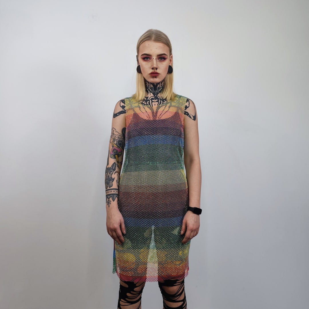 Transparent Rainbow Dress Sleeveless Gay Pride Mesh Gown LGBT ...