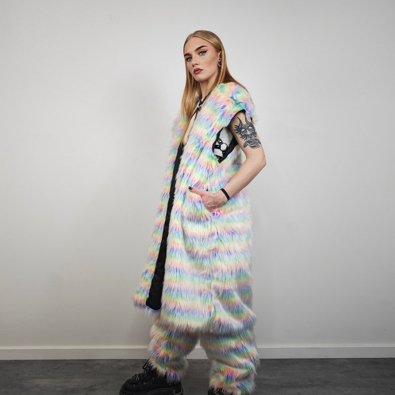 Striped Shaggy Fur Coat Longline Pastel Stripe Carnival Trench Gay ...