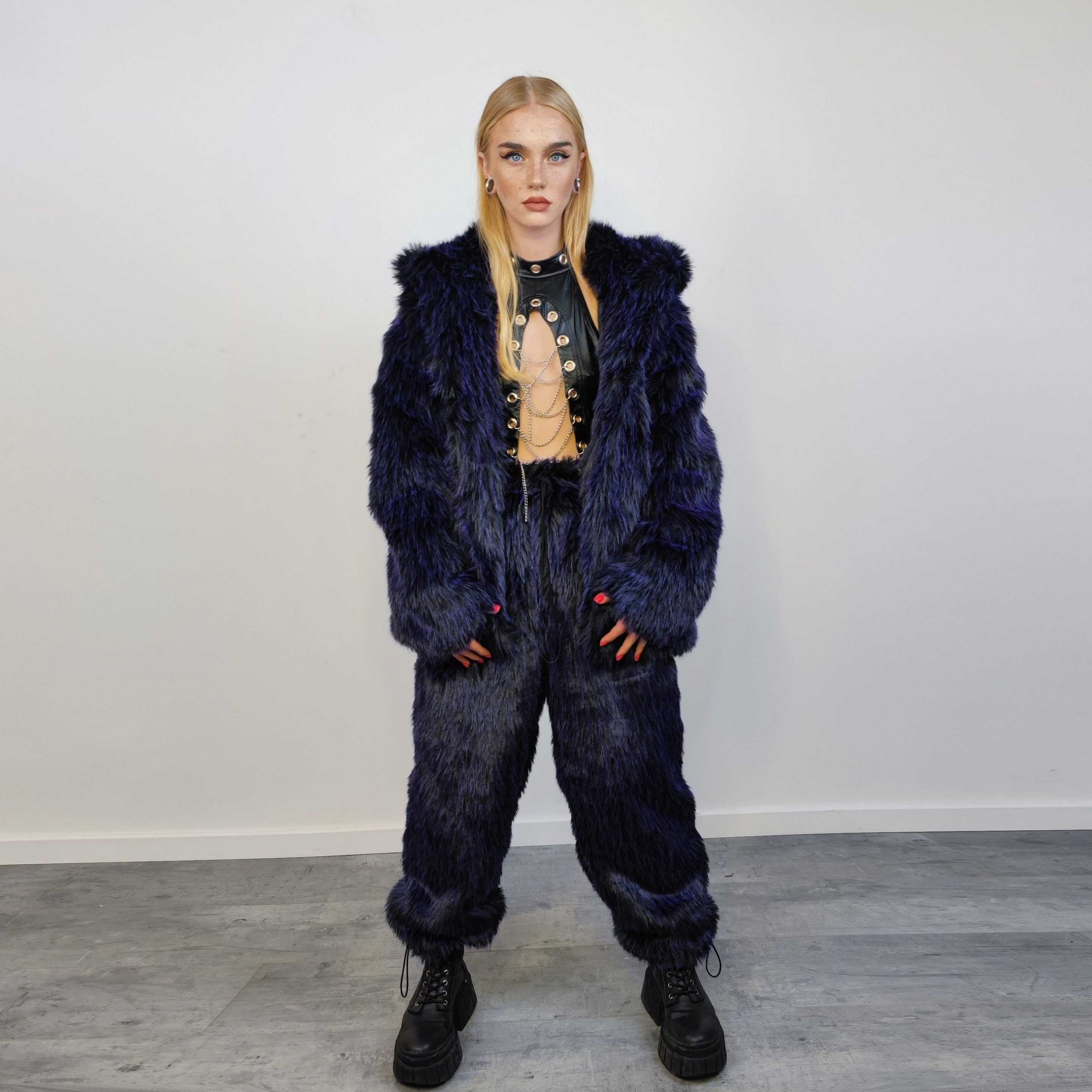 Luxury Faux Fur Joggers Luminous Raver Pants Fluffy Punk Trousers ...
