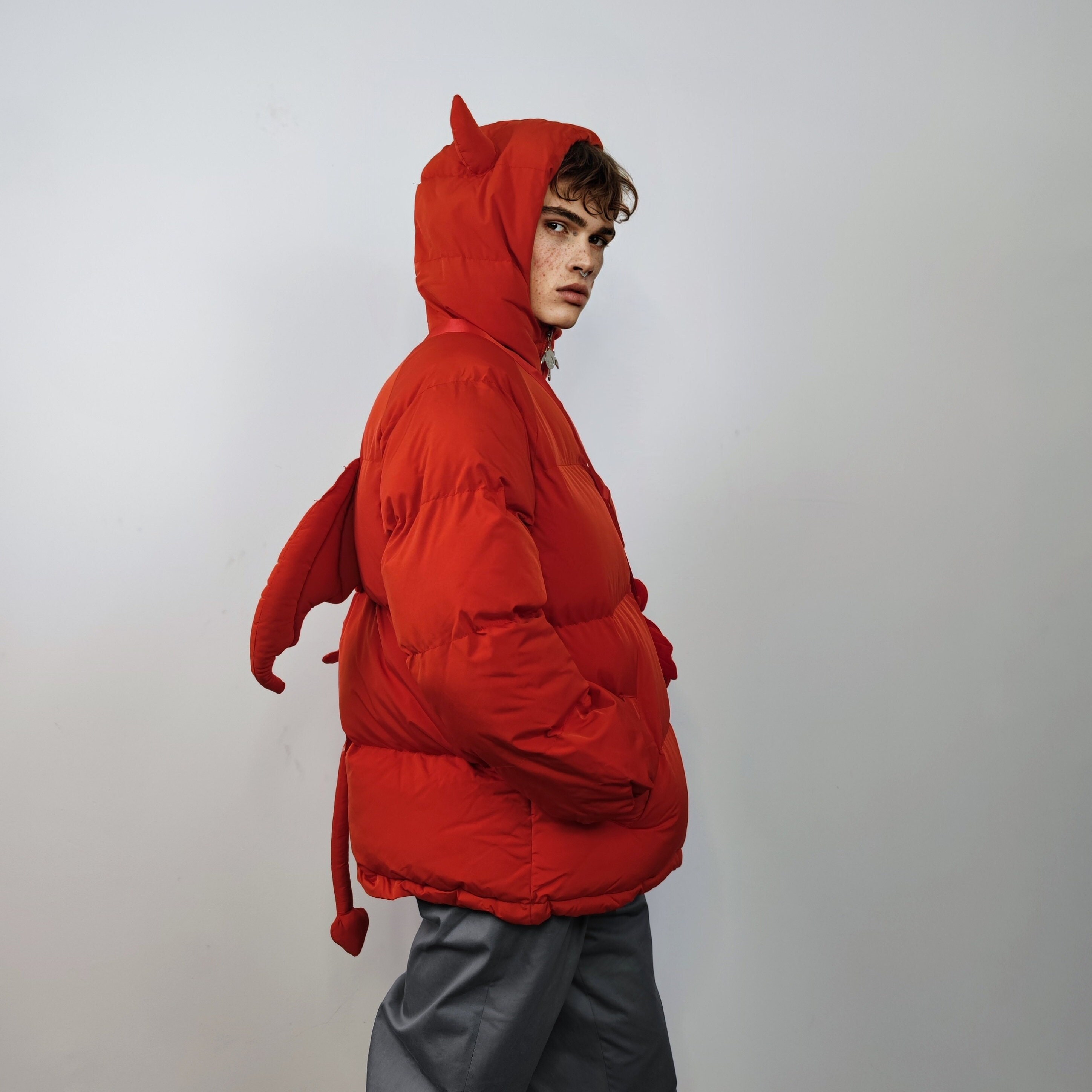 Devil Horn Hooded Jacket Skeleton Embroidery Bomber Quilted Gothic ...