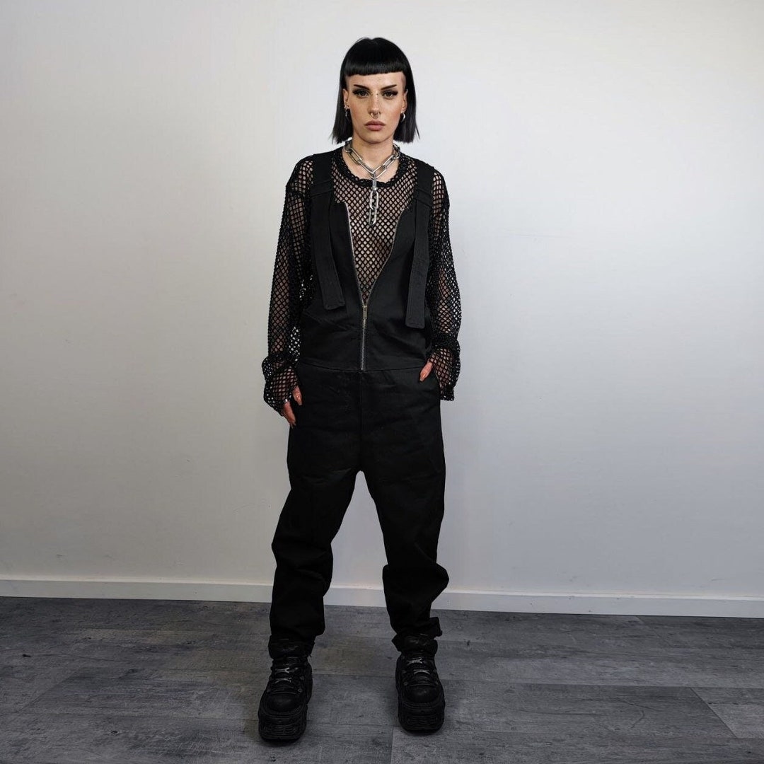 Gothic Dungarees Zip up Punk Boilersuit Utility Coveralls Raver ...