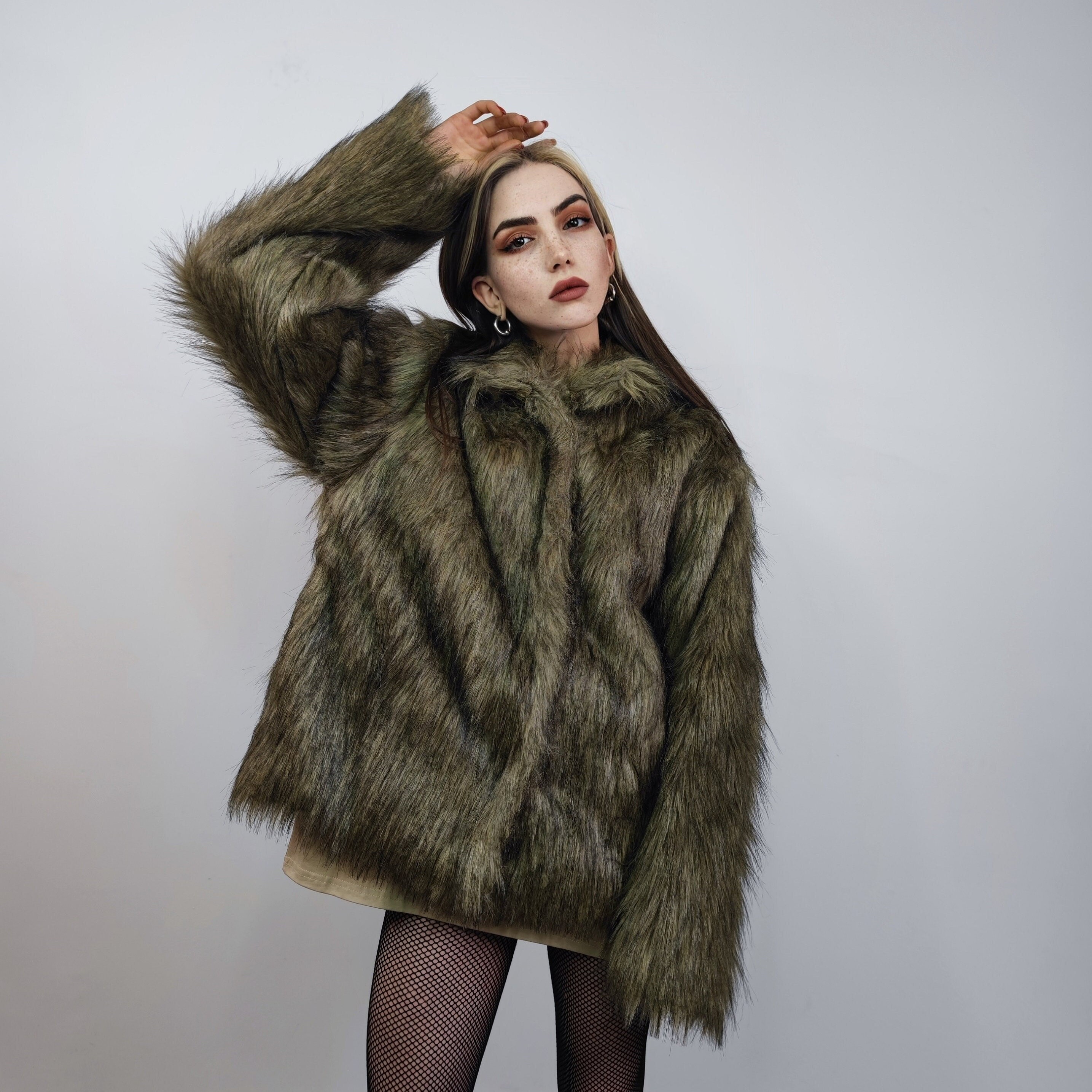 Short Fox Fur Jacket Brown Long Hair Mink Coat Shaggy Going Out Bomber ...