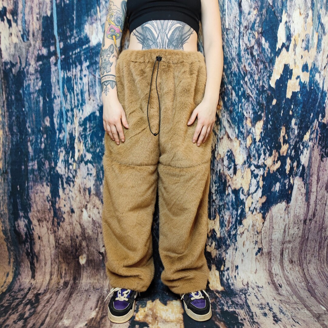 Faux Fur Joggers Luxury Fleece Party Pants Handmade Bear Detachable ...