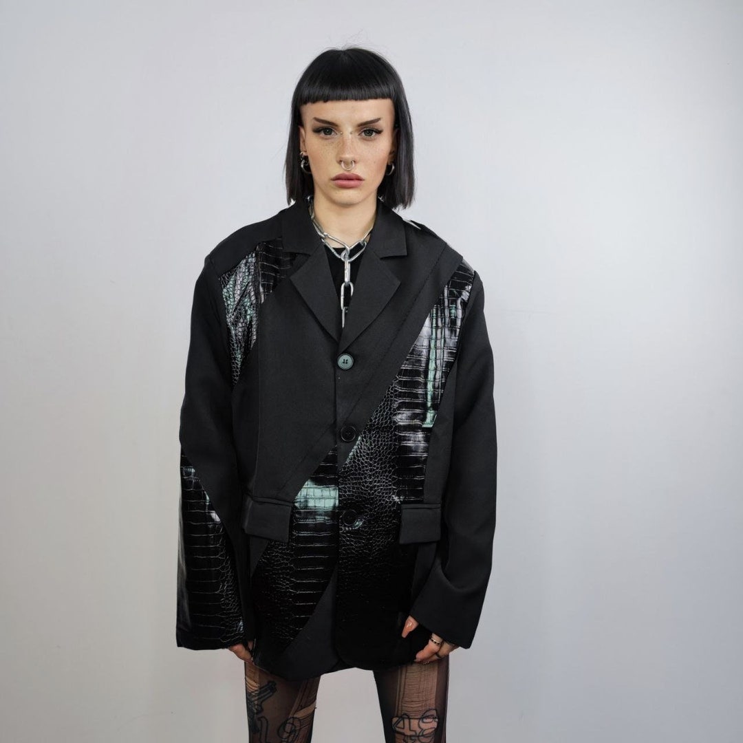 Snake Skin Blazer Asymmetric Ripped Jacket Python Leather Punk Coat ...