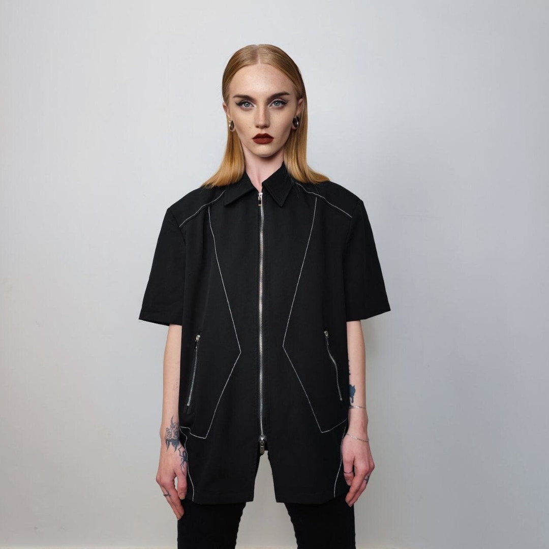 Futuristic Shirt Geometric Top Short Sleeve Gothic Jumper Zip - Etsy