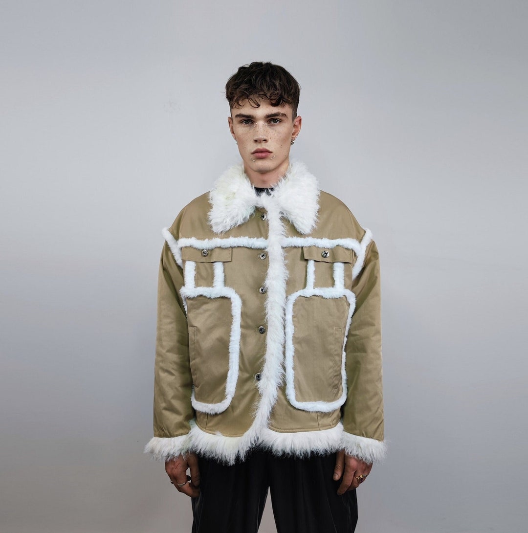 Luxury Faux Fur Finish Jacket Contrast Coat Hiking Style Bomber Short ...