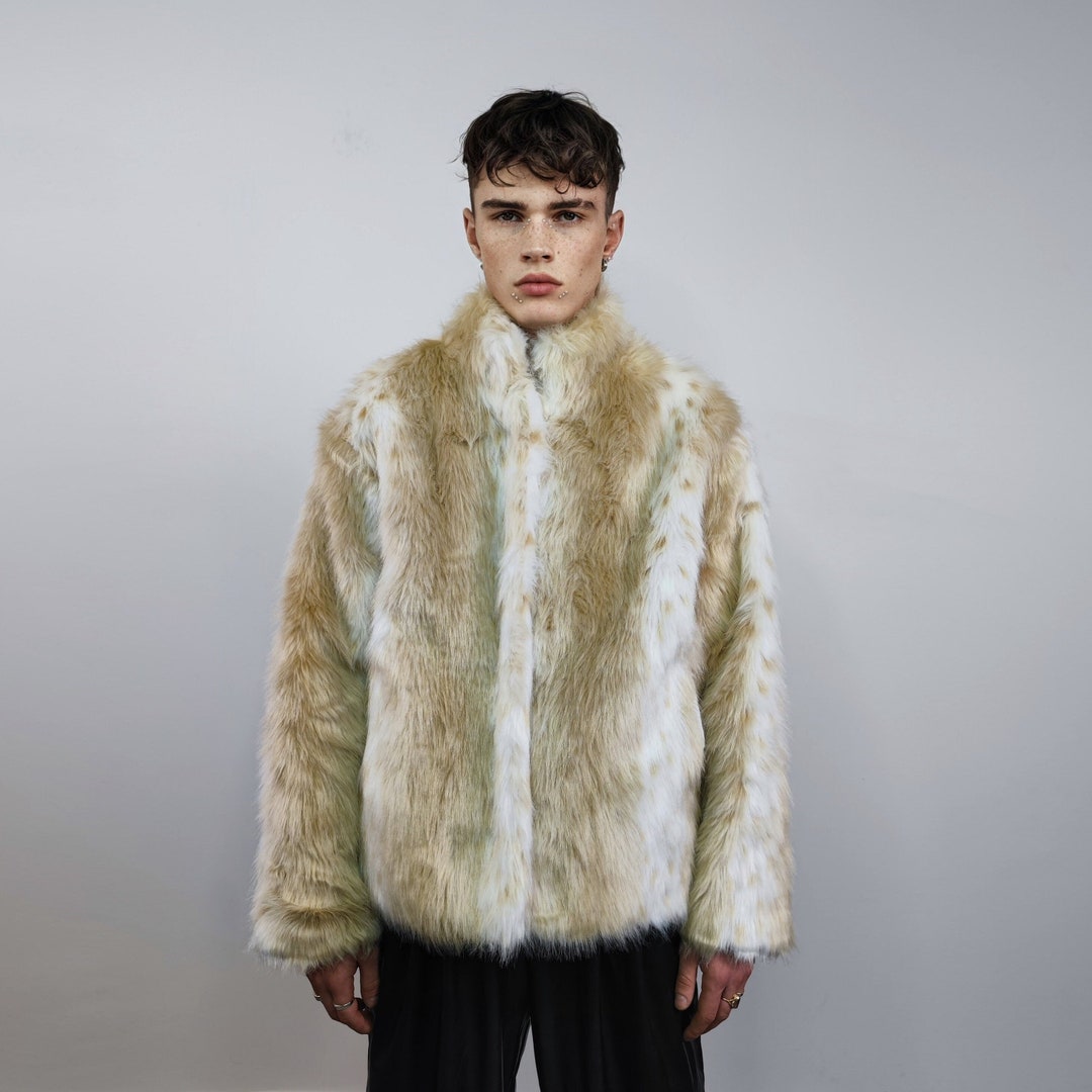 Bobcat Faux Fur Jacket Lynx Print Short Coat Shaggy Leopard Bomber ...