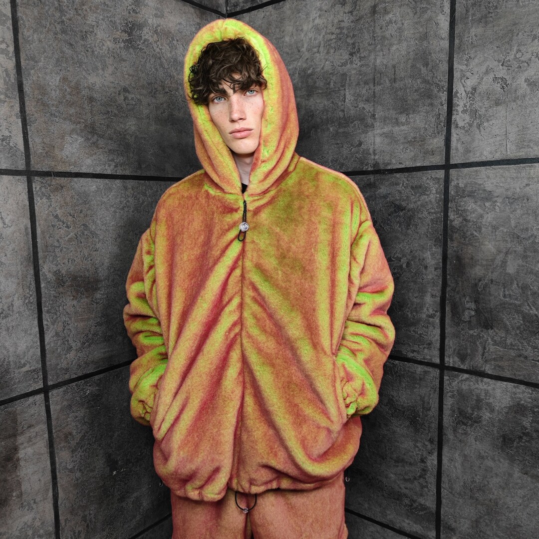 Luxury Faux Fur Jacket Handmade Detachable Fluffy Bomber Fluorescent ...