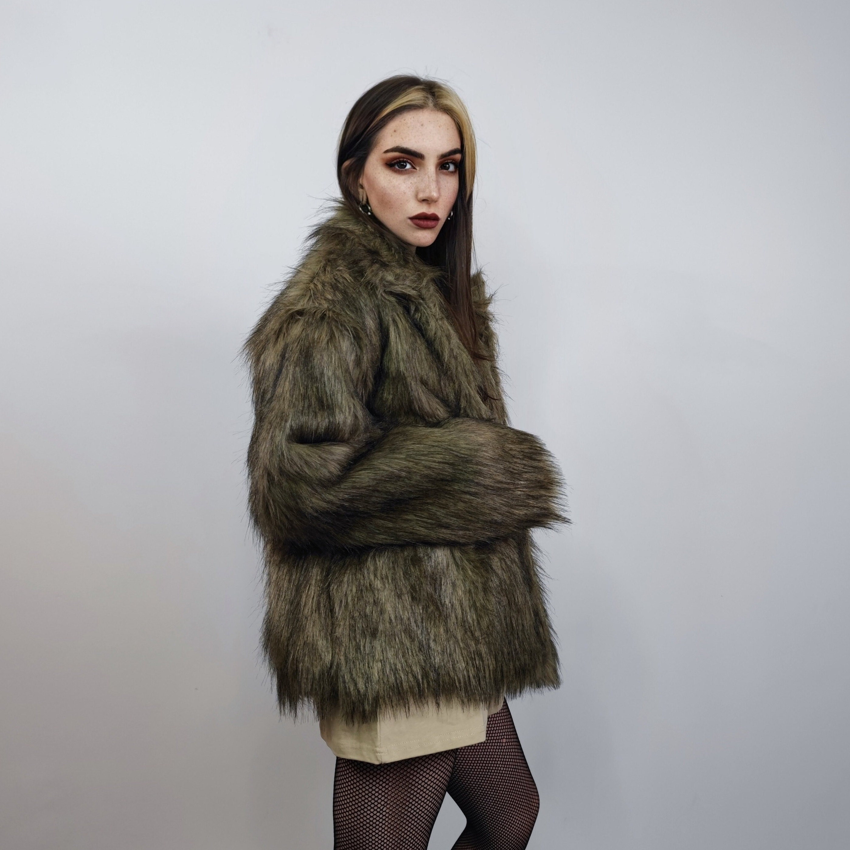 Short Fox Fur Jacket Brown Long Hair Mink Coat Shaggy Going Out Bomber ...