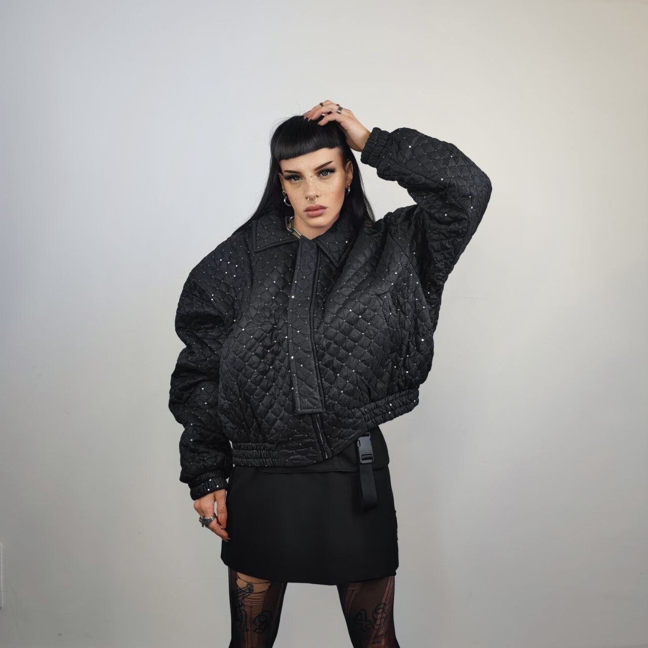 Rhinestone Beaded Bomber Jacket Embellished Gothic Varsity High Fashion ...