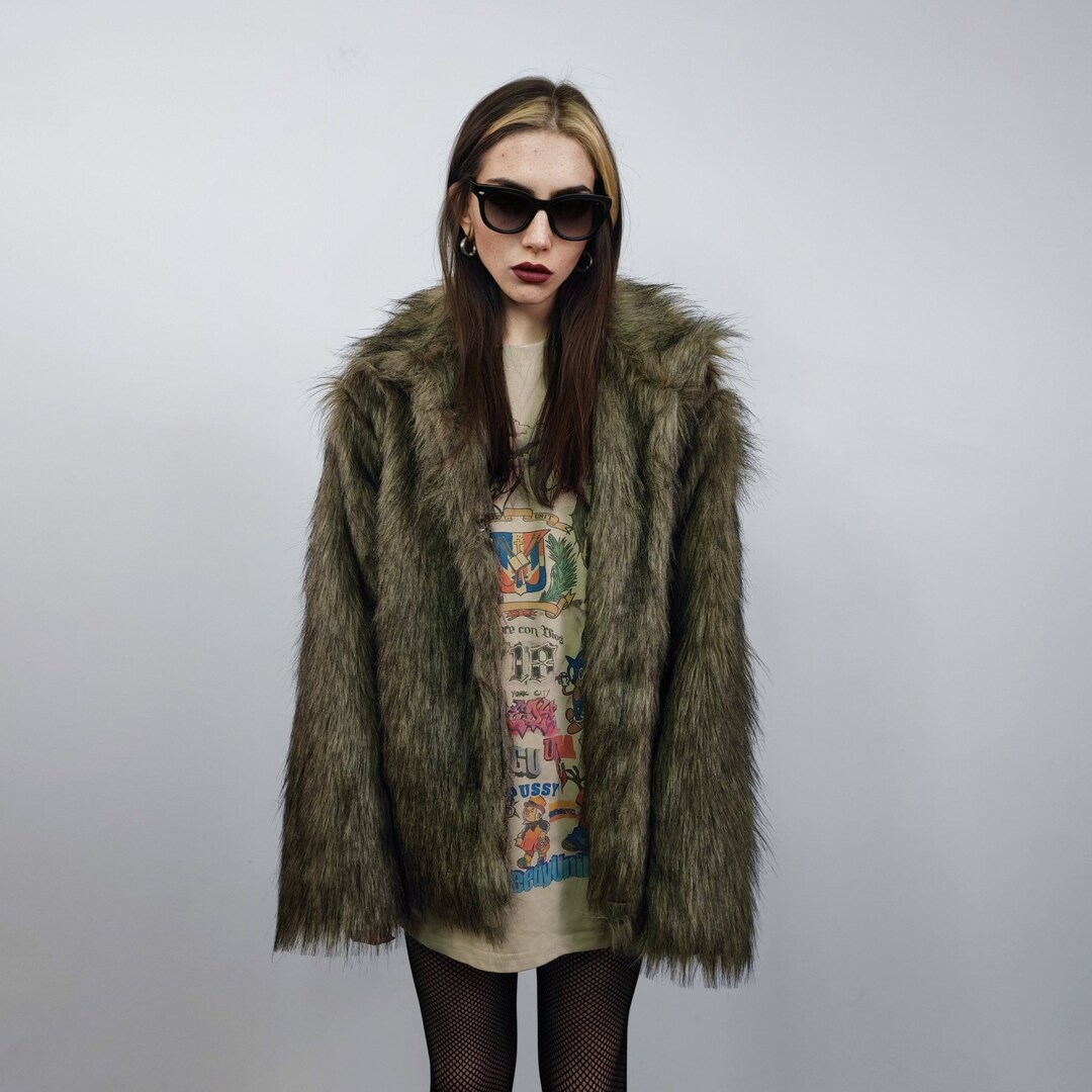 Short Fox Fur Jacket Brown Long Hair Mink Coat Shaggy Going Out Bomber ...