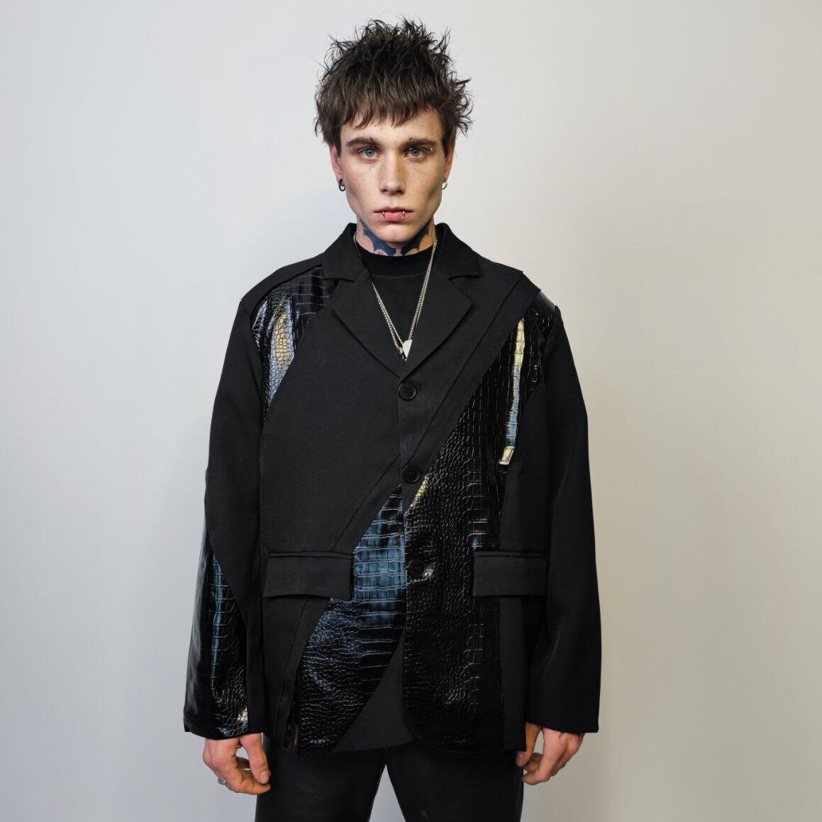 Snake Skin Blazer Asymmetric Ripped Jacket Python Leather Punk Coat ...