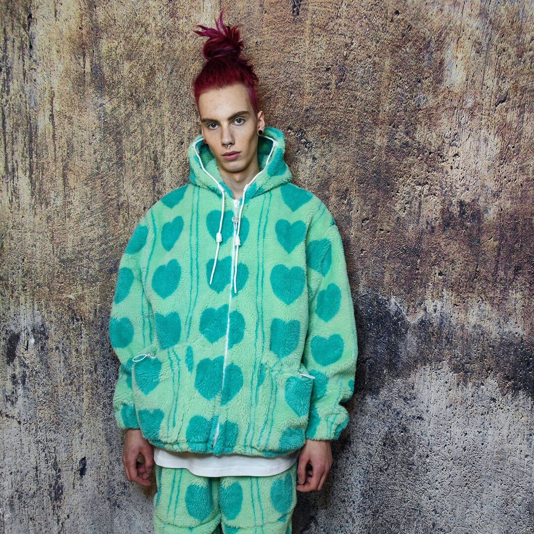 Heart Fleece Jacket Detachable Fleece Luxury Bomber Handmade Fluffy ...