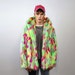 Hooded Faux Fur Jacket Psychedelic Coat Shaggy Trench Bright Raver ...