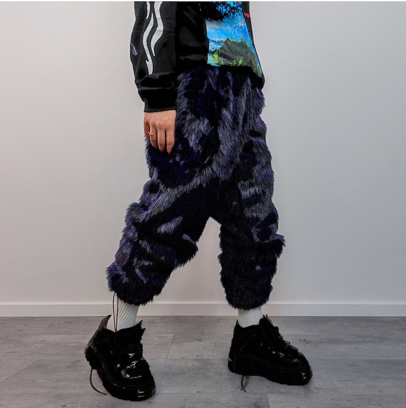Luxury Faux Fur Joggers Luminous Raver Pants Fluffy Punk Trousers ...