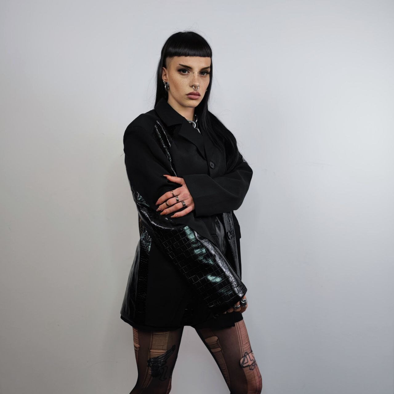 Snake Skin Blazer Asymmetric Ripped Jacket Python Leather Punk Coat ...