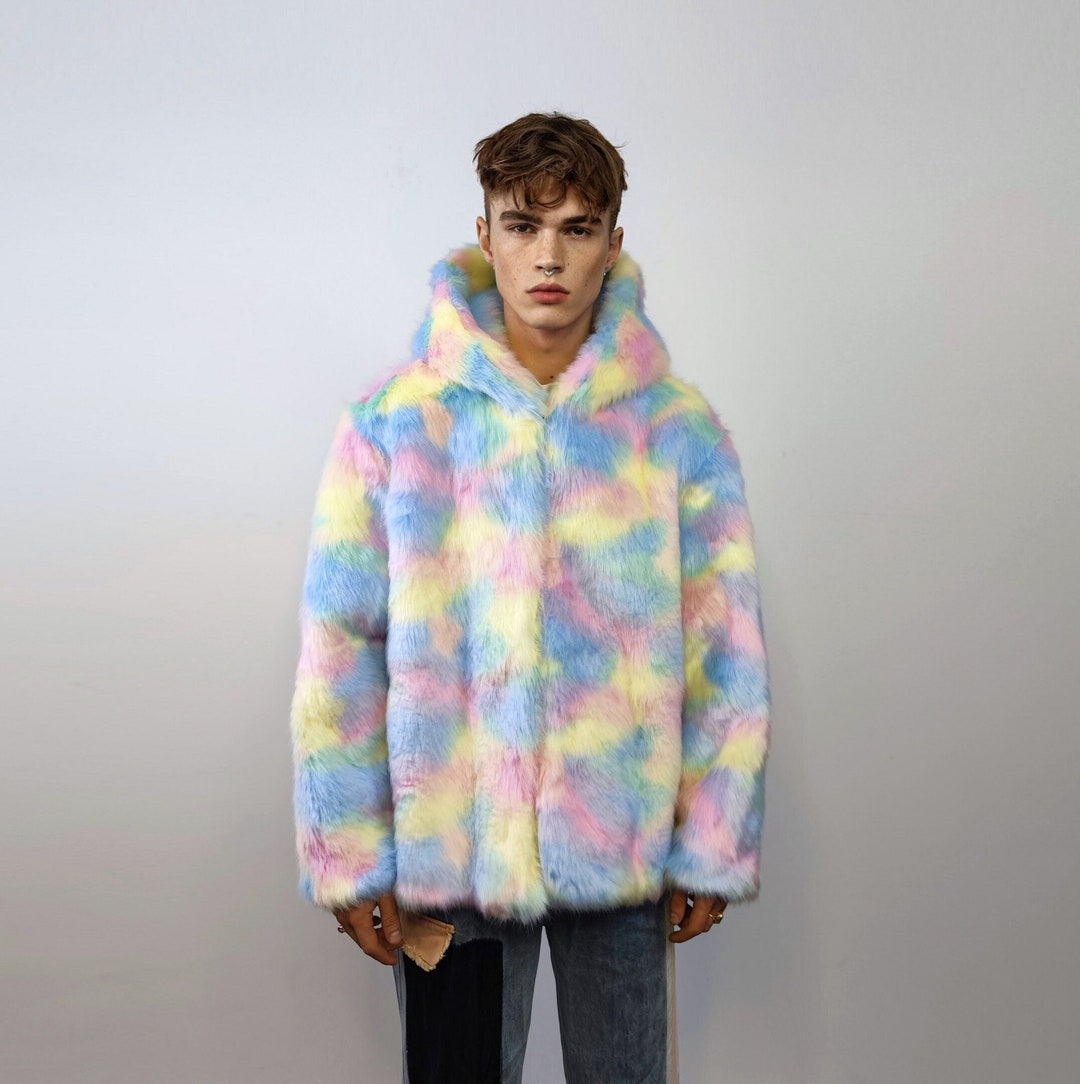 Hooded Faux Fur Unicorn Jacket Rainbow Bomber Pastel Raver - Etsy