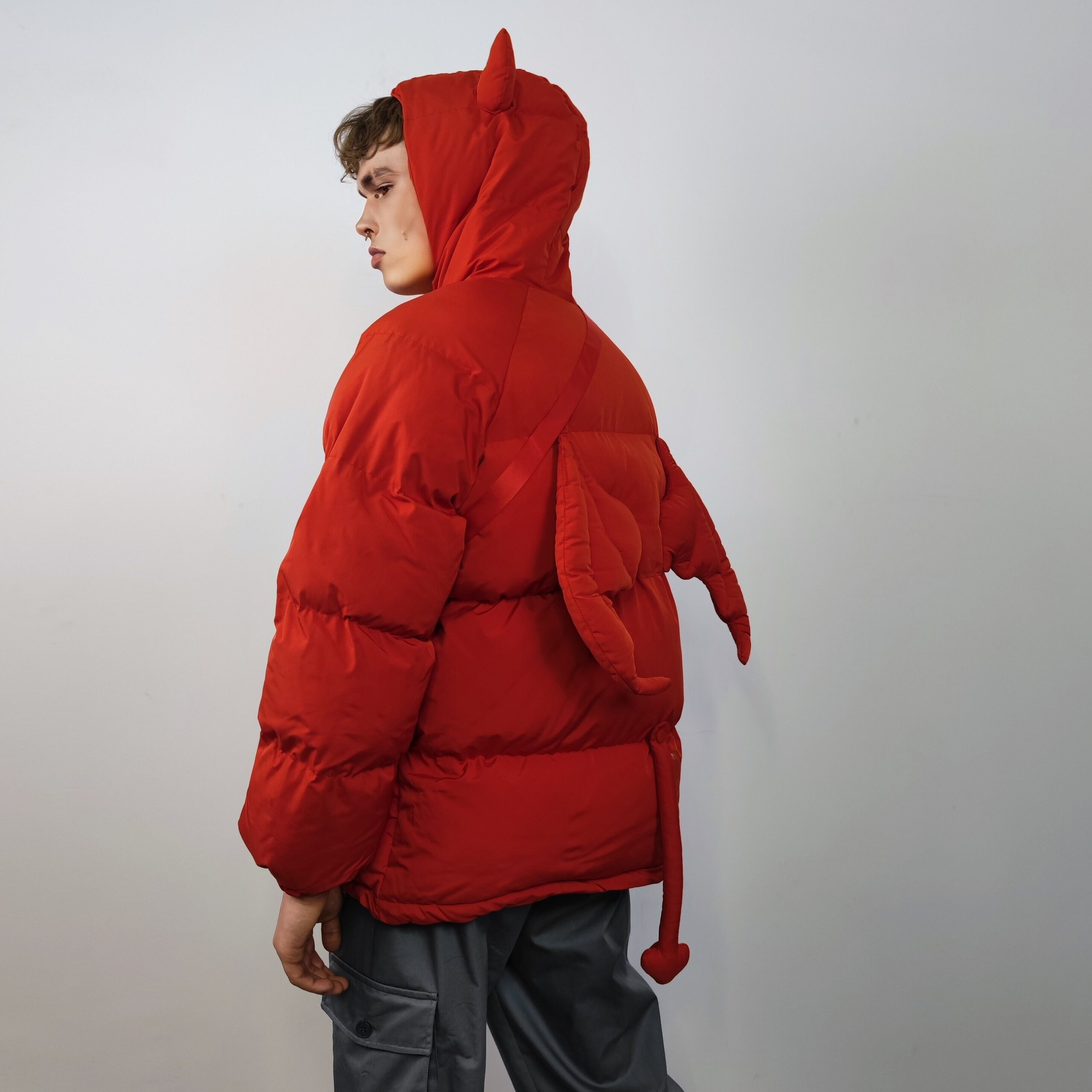 Devil Horn Hooded Jacket Skeleton Embroidery Bomber Quilted Gothic ...