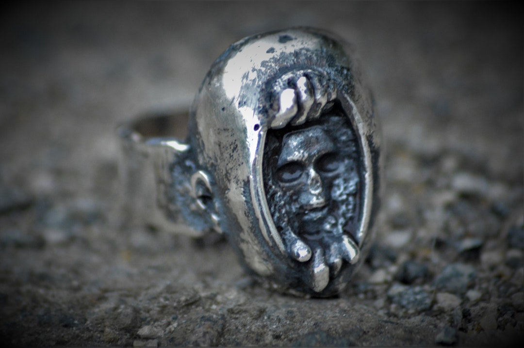 Skull,face,demon,silver Signet Ring - Etsy