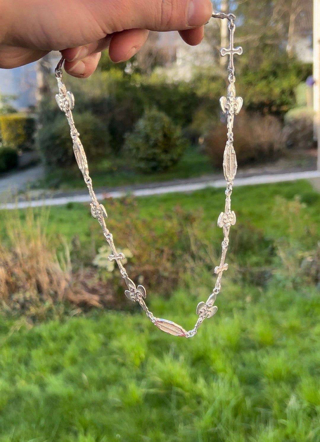 Fur De Lis,silver Medieval Cross, Chain, Renassaince - Etsy