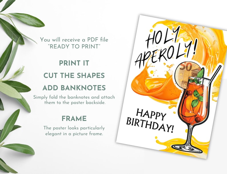 Aperol Spritz Money Gift Card, Happy Birthday Card, Aperol Favor ...