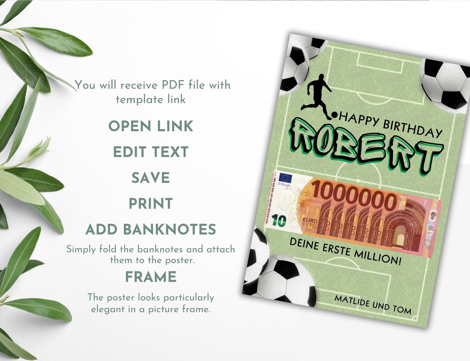 Football Player Birthday Money Gift Card, DIY Present for Birthday ...