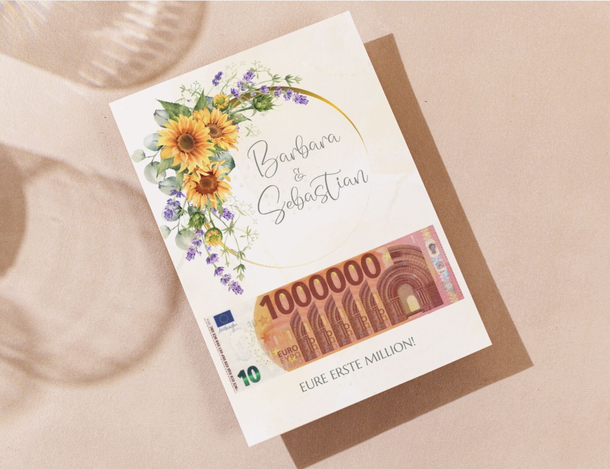 Sunflower Wedding Money Gift Card, DIY Million Template (digital Canva ...