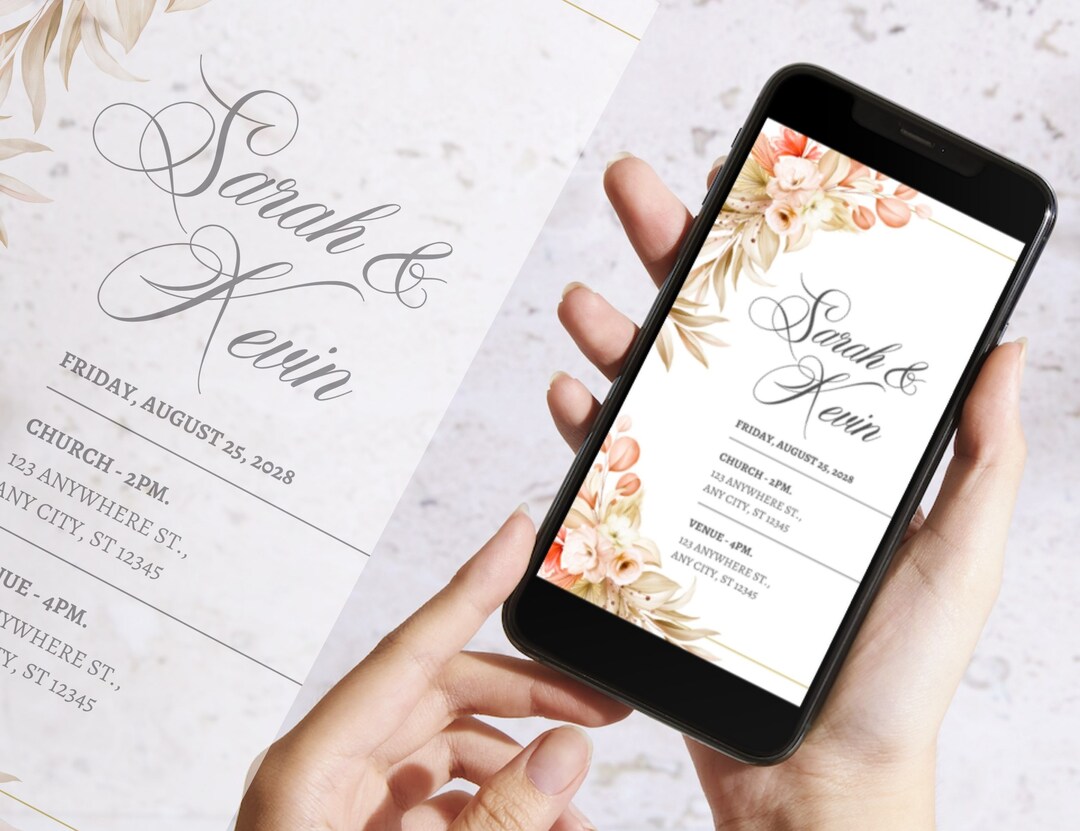 Pink floral wedding invitation template, golden pintable and electronic ...