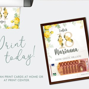 18th Birthday Yellow Rose Birthday Money Gift Card, DIY Present for ...
