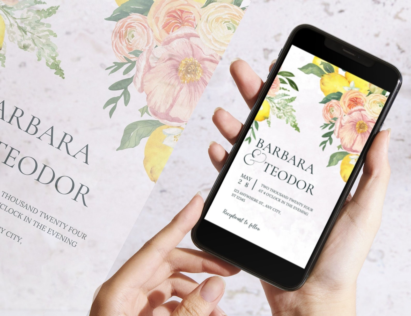 Lemon Wedding Invitation Template Lemon Flower Pintable and - Etsy