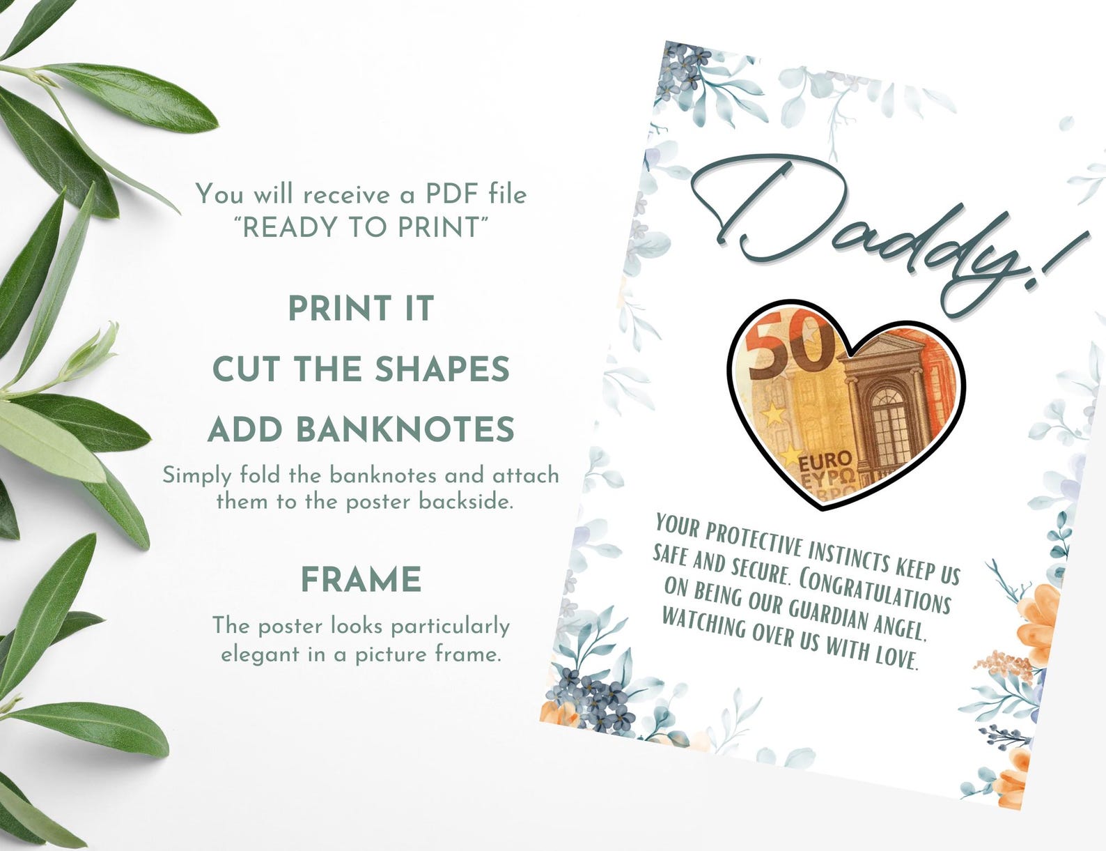 Money Gift to Daddy, Cash Gift Card, Personalized, Birthday Cash Gift ...