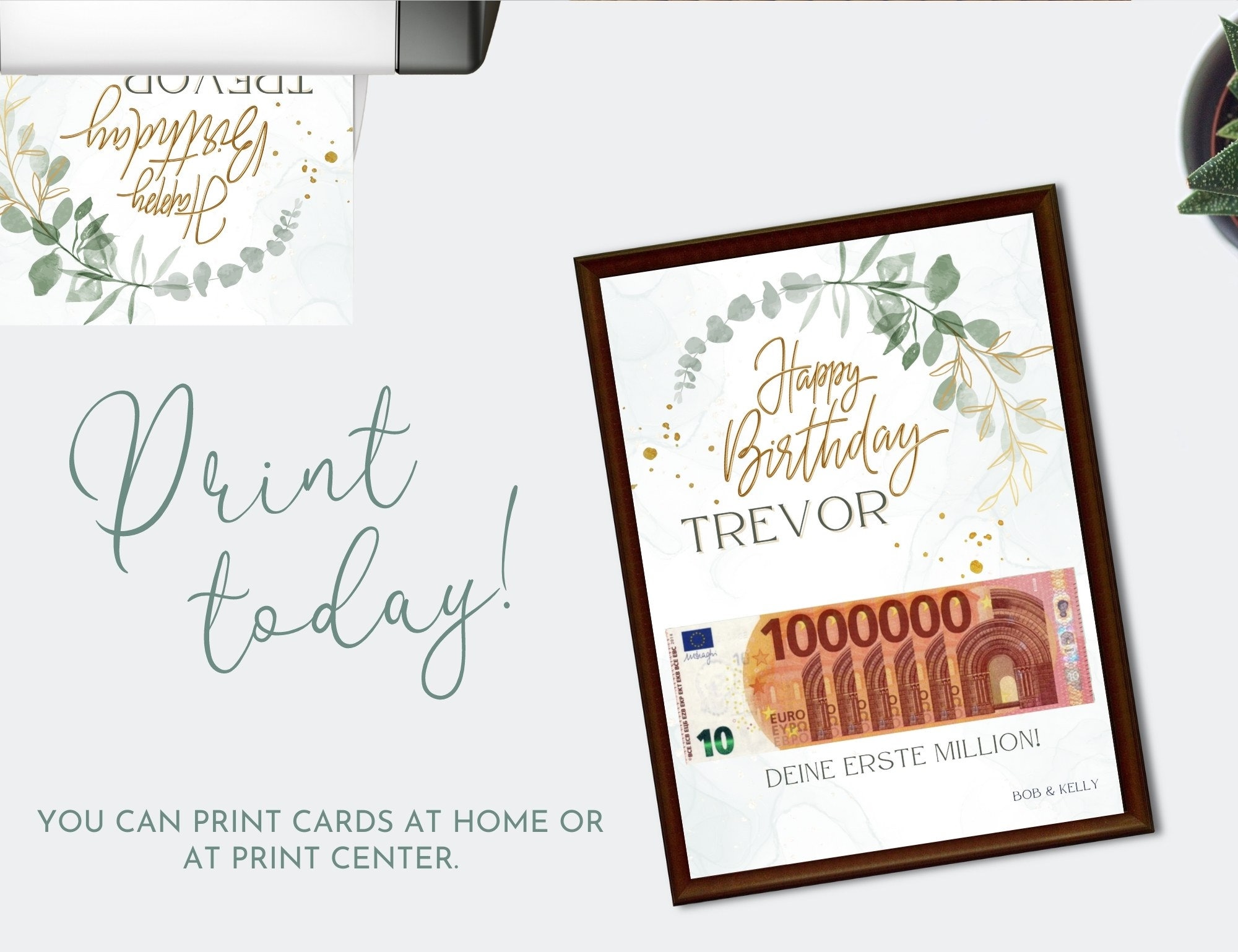Greenery Birthday Money Gift Card DIY Present for Birthday - Etsy