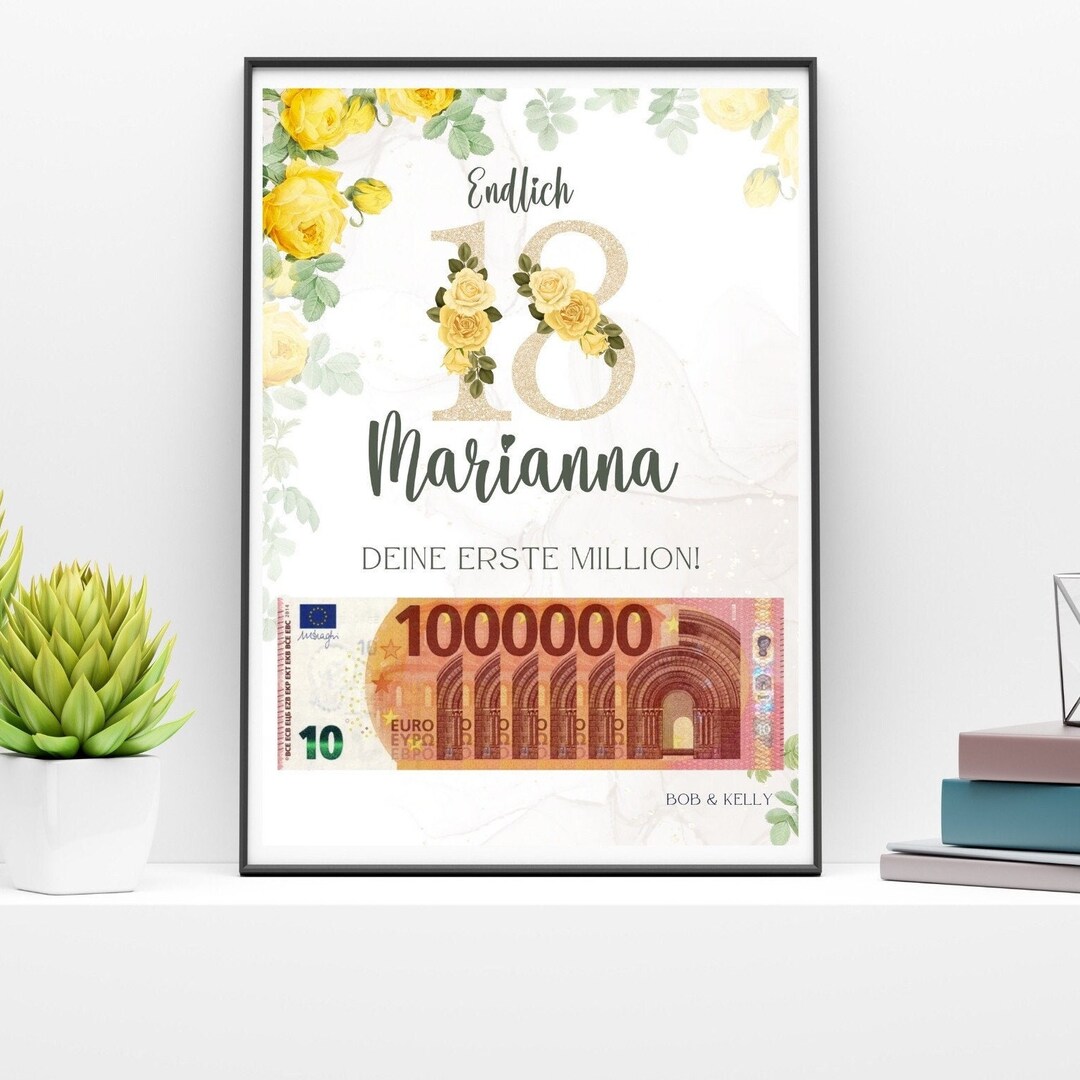 18th Birthday Yellow Rose Birthday Money Gift Card, DIY Present for ...
