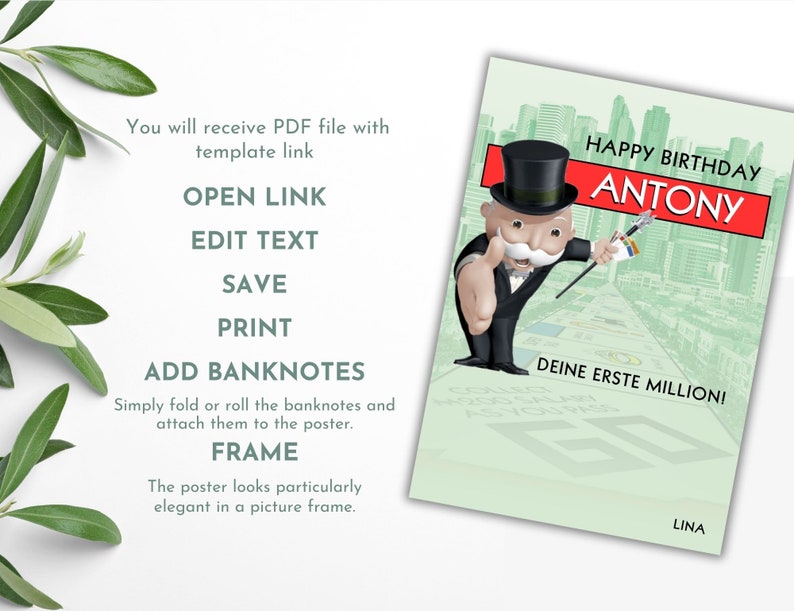 Monopoly Birthday Money Gift Card, DIY Cash Gift (digital Canva ...