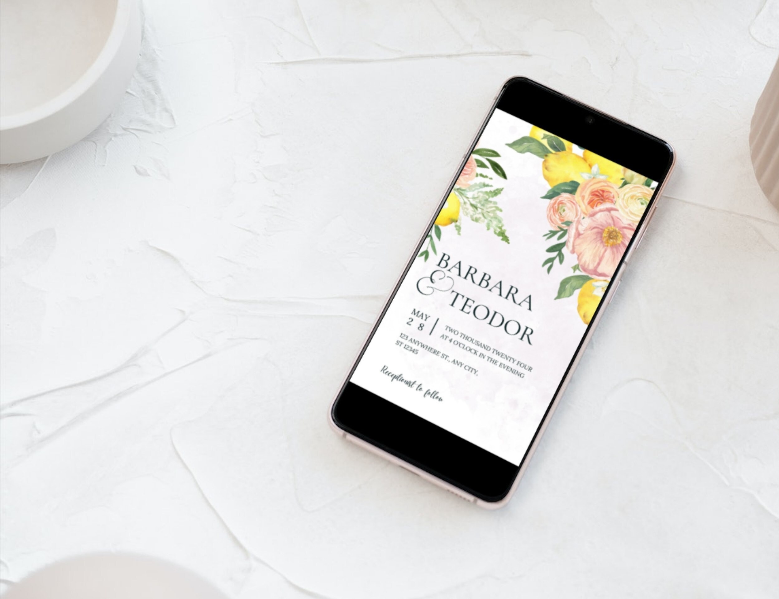 Lemon Wedding Invitation Template, Lemon Flower Pintable and Electronic ...