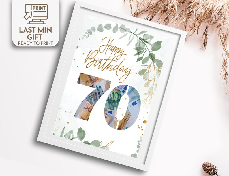70th Birthday Money Gift Card, Printable PDF - Etsy