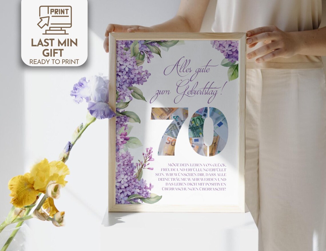 70th Birthday Money Gift Card, DIY Template (digital Canva Template) - Etsy