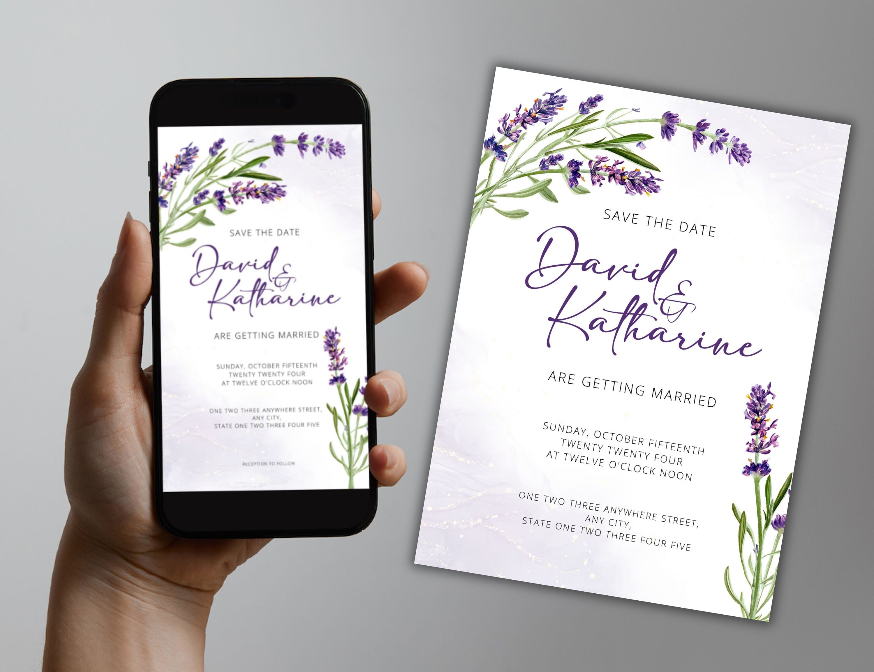 Lavender Wedding Invitation Template Lavender Purple Pintable - Etsy