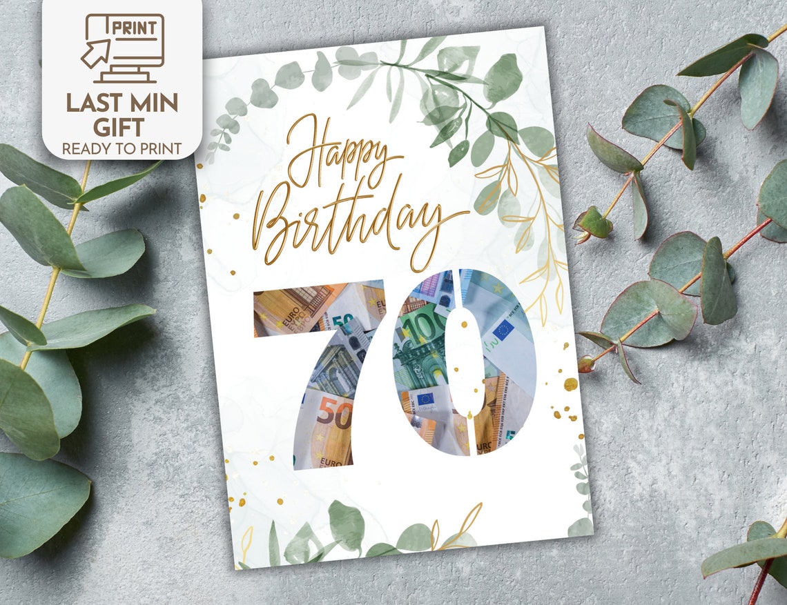 70th Birthday Money Gift Card, Printable PDF - Etsy