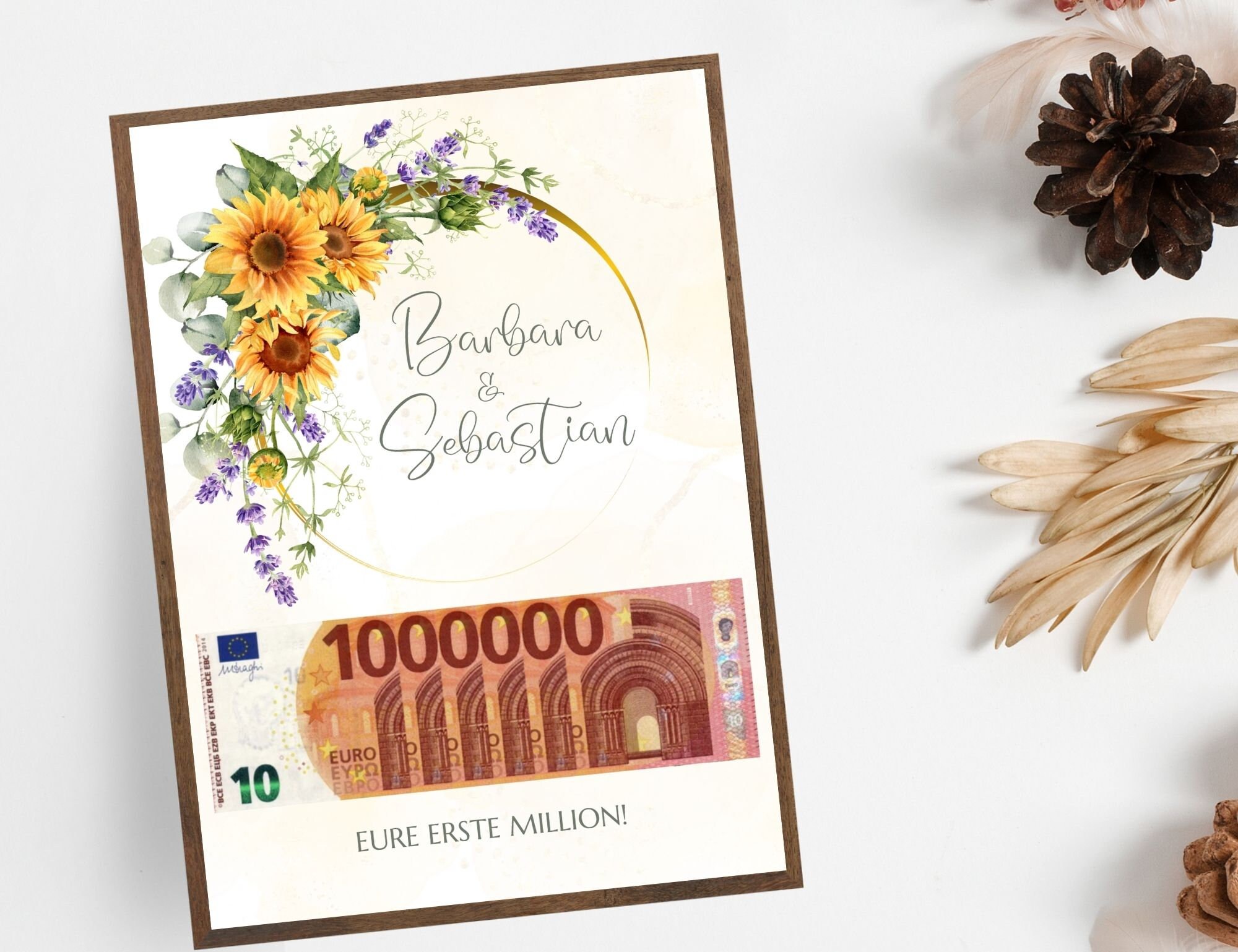 Sunflower Wedding Money Gift Card, DIY Million Template (digital Canva ...