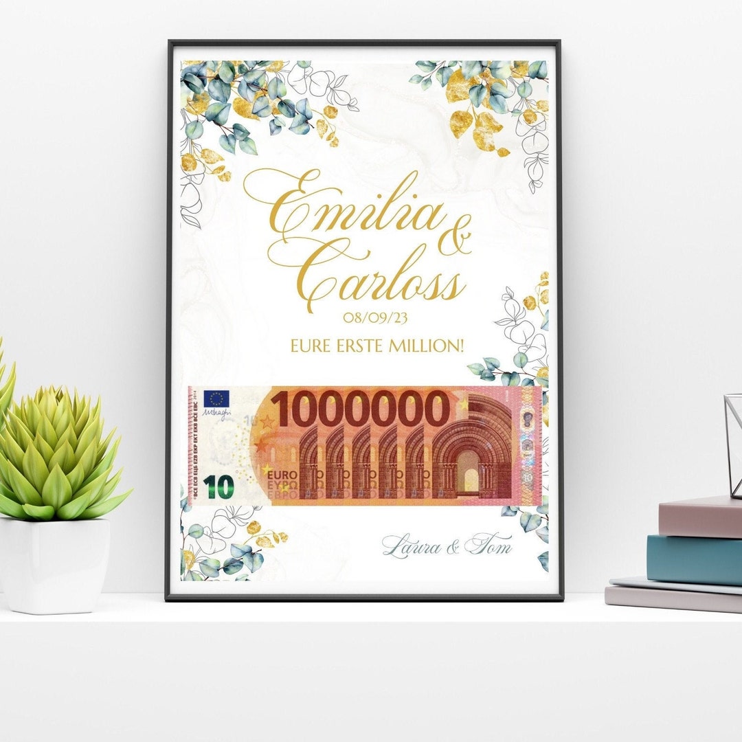 Gold Greenery Money Gift Wedding Card, Your First Million, Personalized ...