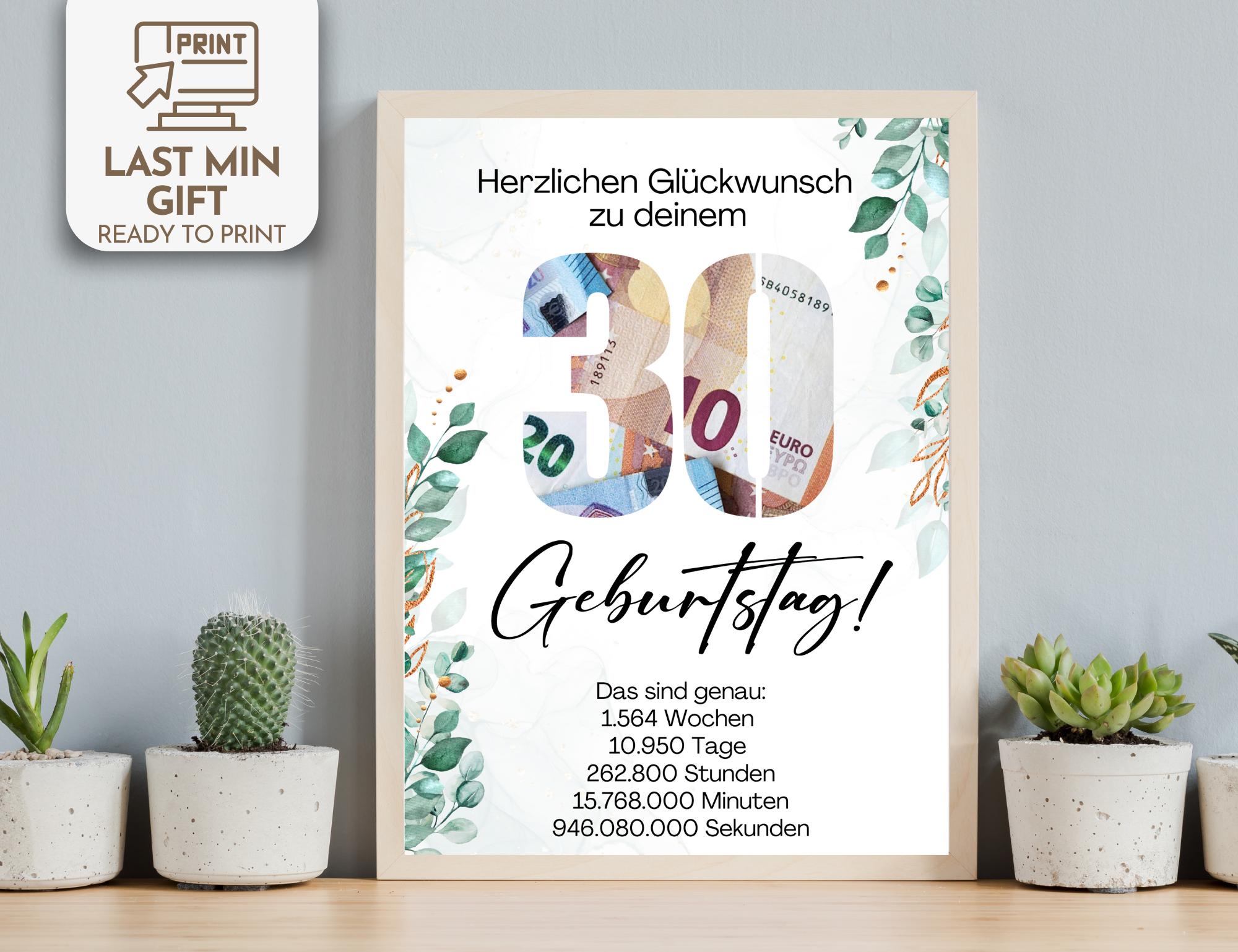 30th Year Birthday Money Gift, Personalized, DIY, Birthday Gifts Money ...